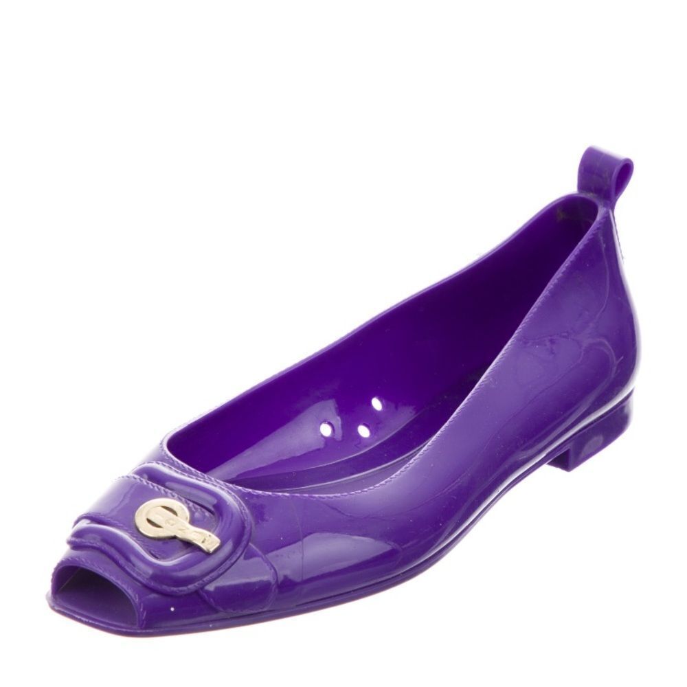 Fendi Purple Rubber Peep Toe Ballet Flats Size 5 - Gem